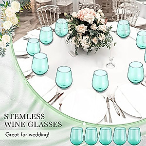 Zubebe 12 Pack 15oz Plastic Stemless Wine Glasses Bulk Colored Unbreakable Reusable Wine Glasses Shatterproof Drinking Glasses Drinkware for Indoor Outdoor Dining Wine Supplies (Green)