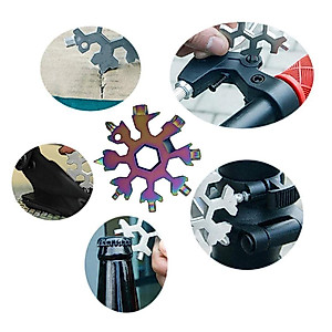 18 In 1 Incredible Multi-Tool , Stainless Steel Snowflakes Wrench Tool, Portable Keychain screwdriver -Bottle Opener, 2 Pack( Rainbow Color)