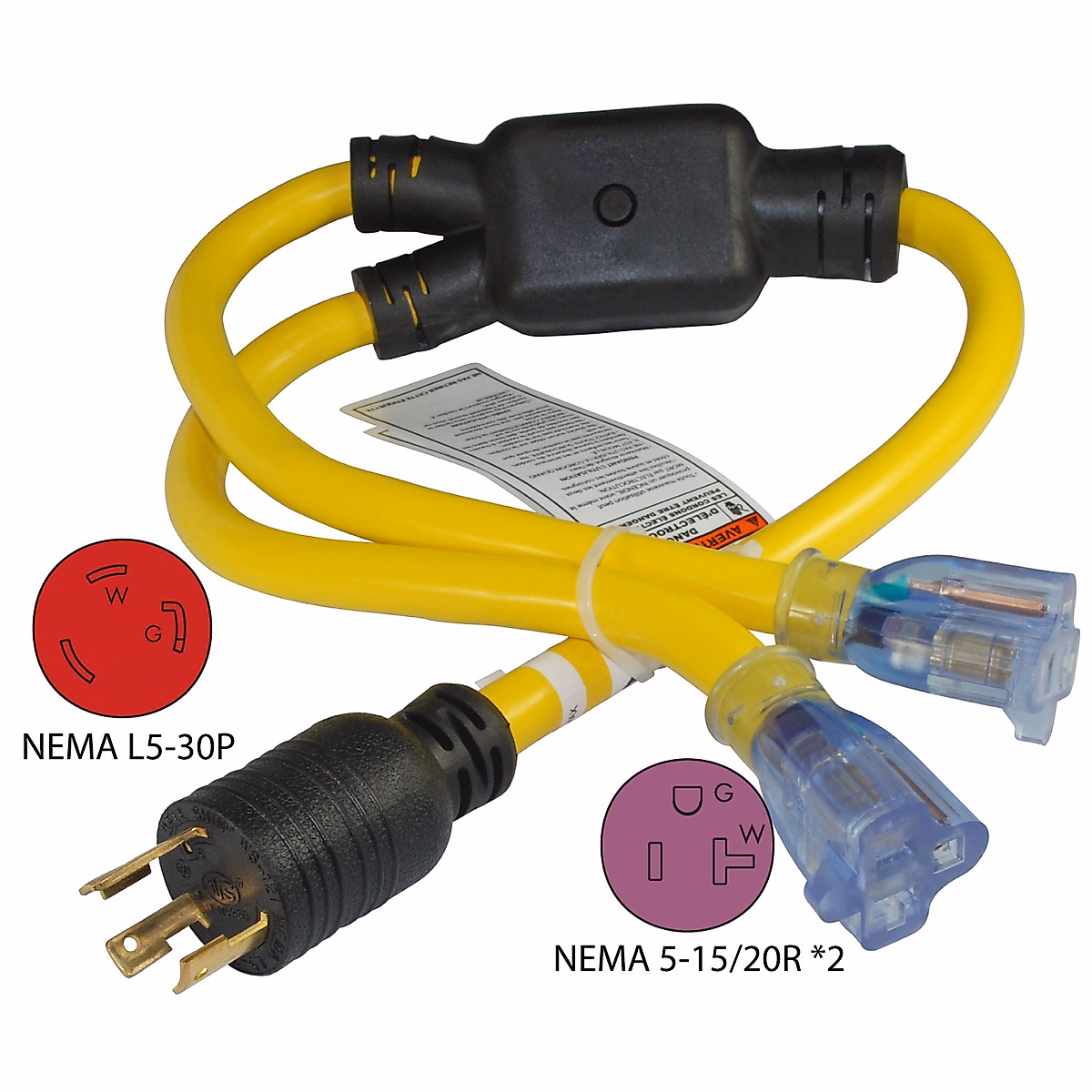Conntek YL530520S 30-Amp 125-volt L5-30P Generator Y-Adapter Male Plug to U.S. 15/20-Amp Female Connectors