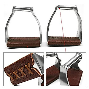 N/A Brown Cowhide Pedal Pad Stainless Steel Stirrups Saddle Accessories Western Riding (Color : As Shown, Size : One Size)