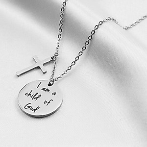 Bible Verse Cross Pendant Christian Necklace Prayer Charm Faith Religious Jewelry Christian Necklaces for Women Engraved I am a Child of God
