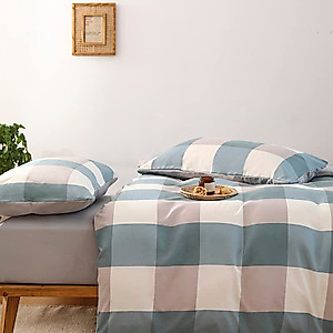 NSNLGSGC Buffalo Plaid Duvet Cover Set Grayish Blue Twin,Check Simple Geometric Square Pattern Bedding Set,Modern Soft Washed Microfiber Comforter Cover (2PCS,Twin)