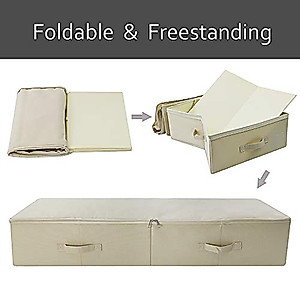 iwill CREATE PRO Ultra Large Under Bed Storage Organizer Box with Lid, Folding Design with 6 Handles, Beige