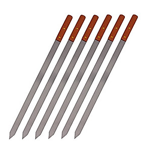 CHEFTOR Premium Stainless Steel Wooden Handle BBQ Skewers for Shish Kebab, Turkish Grills & Koubideh, Brazilian-Style BBQ, 23 Inch x 1 Inch, Set of 6