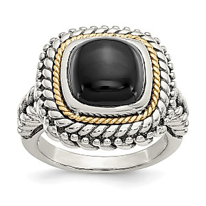 925 Sterling Silver Vintage Cabochon Black Onyx Ring Gemstone Band Size 8