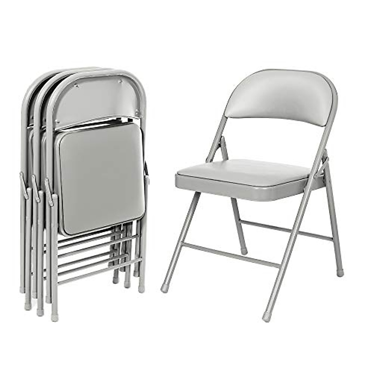OEF Furnishings (4 Pack) Vinyl Padded Steel Folding Chairs, Grey