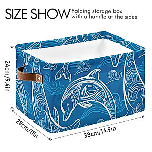 susiyo Large Foldable Storage Bin Dolphins Fabric Storage Baskets Collapsible Decorative Baskets Organizing Basket Bin with PU Handles for Shelves Home Closet Bedroom Living Room-2Pack