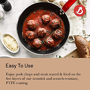 De Buyer CHOC Nonstick Fry Pan - 11” - Red Handle for Meat - 5-Layer PTFE Coating - Warp & Scratch Resistant - Made in France