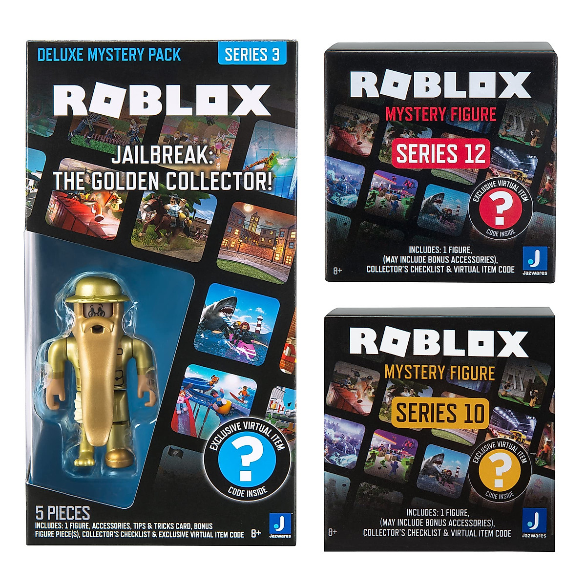 Roblox Action Collection - Jailbreak: The Golden Collector! + Two Mystery Figure Bundle [Includes 3 Exclusive Virtual Items]