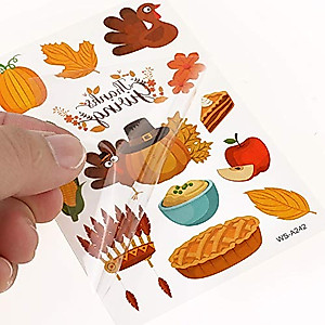 Konsait 130PCS Thanksgiving Tattoo,Thanksgiving Fall Autumn Leaves Tattoos Turkey Day Accessories Autumn Harvest Maple Festival Seasonal Decorations for Kids Girls Boy Gift