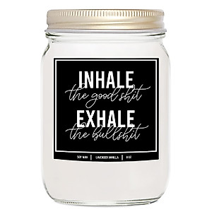 YouNique Designs Inhale Exhale Candle Lavender Vanilla 8oz, Relaxing Gifts for Women, Self Care Gifts for Women - Relaxing Candle Funny Gifts for Women - Womens Gift Ideas (Lavender & Vanilla)