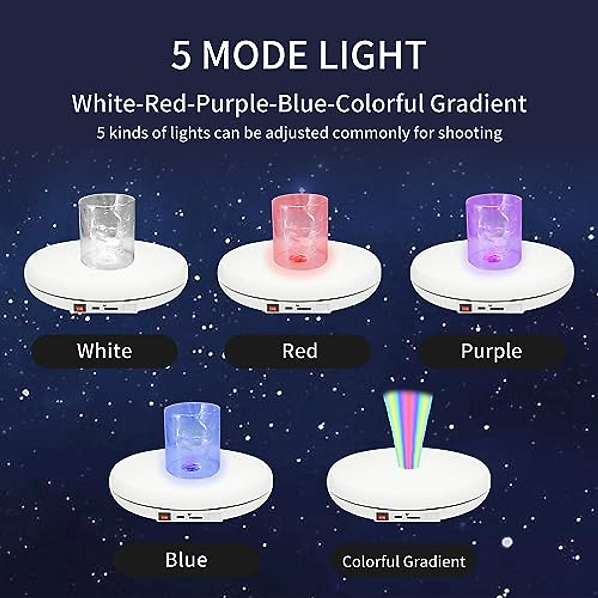 ELEGICKLIP 9.8" 44 Lb Load Rotating Display Stand with Multicolor Led Light for Cup Crystal Glass Spherical Jewelry Display Electric & Battery-Operated Platform (Black)