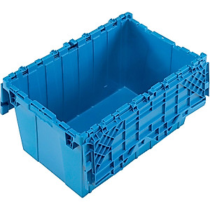 Plastic Attached Lid Shipping & Storage Container, 25-1/4x16-1/4x13-3/4, Blue