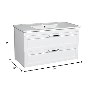 Sample of Cabinet Finish | Modern Wall-Mounted Bathroom Vanity with Washbasin | Palm Beach White High Gloss Collection | Non-Toxic Fire-Resistant MDF-Simple Collection 40"