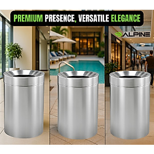 Alpine 50 Gallon Indoor Trash Can - Corrosion Proof Stainless Steel Garbage Bin - Heavy Duty Waste Disposal Trashcan for Litter Free Home, Schools, Hospitals and Businesses (50 Gallon)