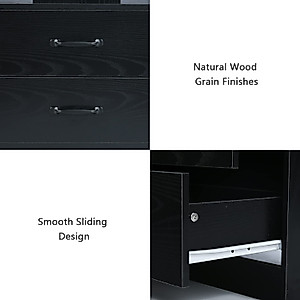 4ever2buy Black Night Stand with LED Light, Bedroom Night Stand Charging Station, LED Nightstand with 2 Drawers, Bedroom Side Table for Bedroom, Living Room