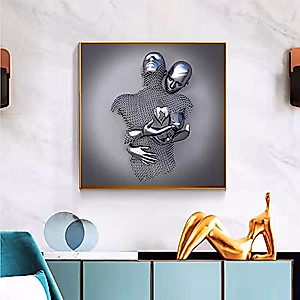 ZMURED 3D Wall Art Decor Artwork Figure Statue Modern Art Canvas Painting,Large Wall Art for Bathroom Bedroom Decoration (Hold Gray Heart)