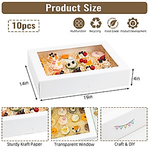 Moretoes 10pcs 19x14x4in White Bakery Boxes Half Sheet Cake Boxes with Window, Large Treat Boxes for Pastry Baking Cake Donuts Cupcake Pie Packaging