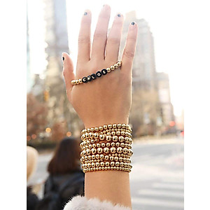 ARATLENCH Beaded Bracelet for Women Stack Stretch String Brass Ball Beads Bracelet Set for Girls (5 pcs gold beads bracelet)