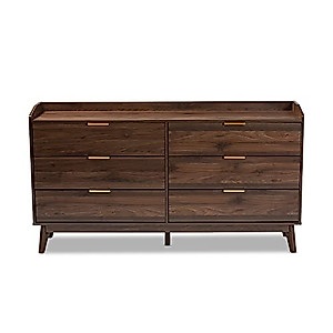 Baxton Studio Lena Mid-Century Modern Walnut Brown Finished 6-Drawer Wood Dresser
