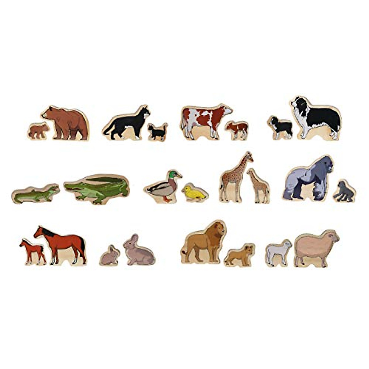 THE FRECKLED FROG FF436 Animal Families - Set of 24 - Ages 12m+ - Matching Game with Animal Fathers, Mothers and Babies - Wooden Animal Blocks for Toddlers - Double-Sided