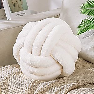 KUCCO Knot Pillow Ball 9.8inch Round White Throw Pillow Soft Home Decorative Pillow Boucle Circle Knotted Pillow Handmade Throw Pillow, Accent Pillows for Couch Sofa Bedroom