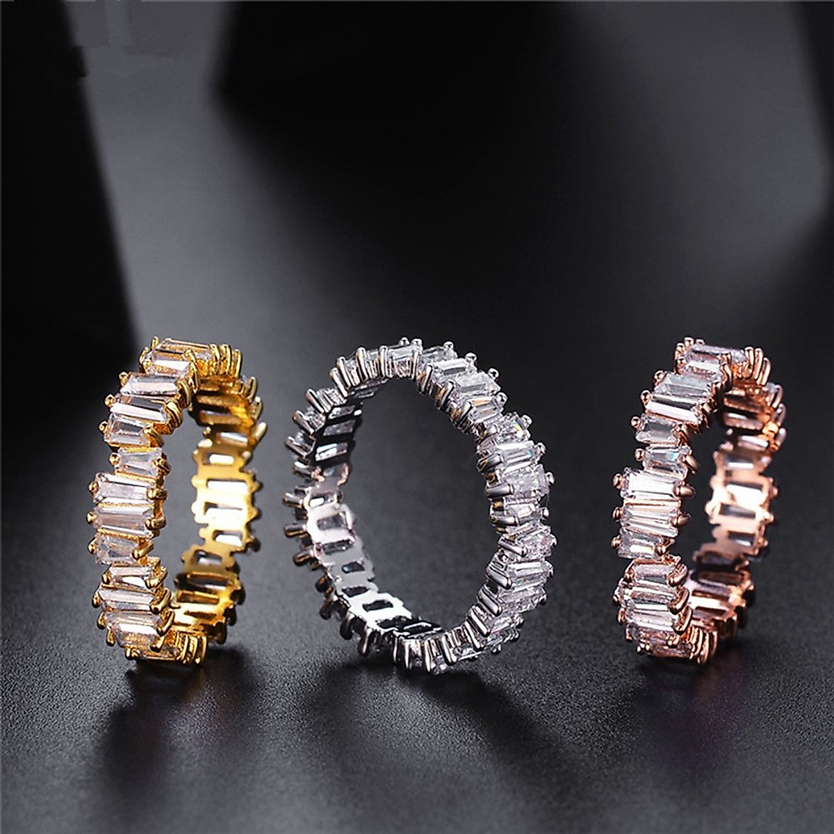 YOGEME Fashion AAA cubic zirconia Baguette thin band ring R0377 (White, 8)