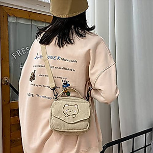 Kawaii Purse Cute Corduroy Crossbody Bag for Girls Women Kawaii Corduroy Purse Plush Shoulder Bag Fashion Canvas Bag