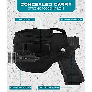 LandFoxtac Gun Holster with Laser/Light, IWB/OWB Concealed Carry Pistols Holster with Mag Pouch Fits Most 9mm 380 45ACP, Gun Holsters for Men and Women Left/Right Hand, for Glock, S&W, Sig, and More