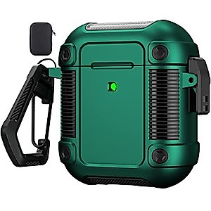 Valkit Compatible with Airpods Case Cover with Lock, Full-Body Military Rugged Shockproof AirPod 2nd Generation Case for Men Women Hard Shell Air Pod 2 & 1 Protective Skin with Keychain, Green