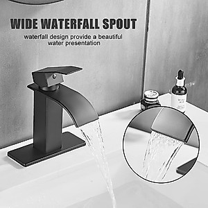Ryuwanku Bathroom Faucet Matte Black Modern Waterfall Bathroom Sink Faucet with Single Handle Suitable for 1 or 3 Holes,Supply Deck Plate and Hose
