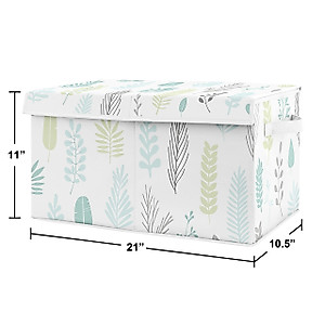 Sweet Jojo Designs Blue Tropical Leaf Boy or Girl Small Fabric Toy Bin Storage Box Chest For Baby Nursery or Kids Room - for the Turquoise, Grey and Green Botanical Rainforest Jungle Sloth Collection