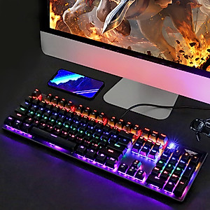 Newmen GM325 Gaming Mechanical Keyboard,LED Backlit Wired 104 Keys Mechanical Gaming Keyboard,Anti-ghosting,Macro Programmable PC Gaming Keyboards for Windows Computer Laptop(Blue Switch)