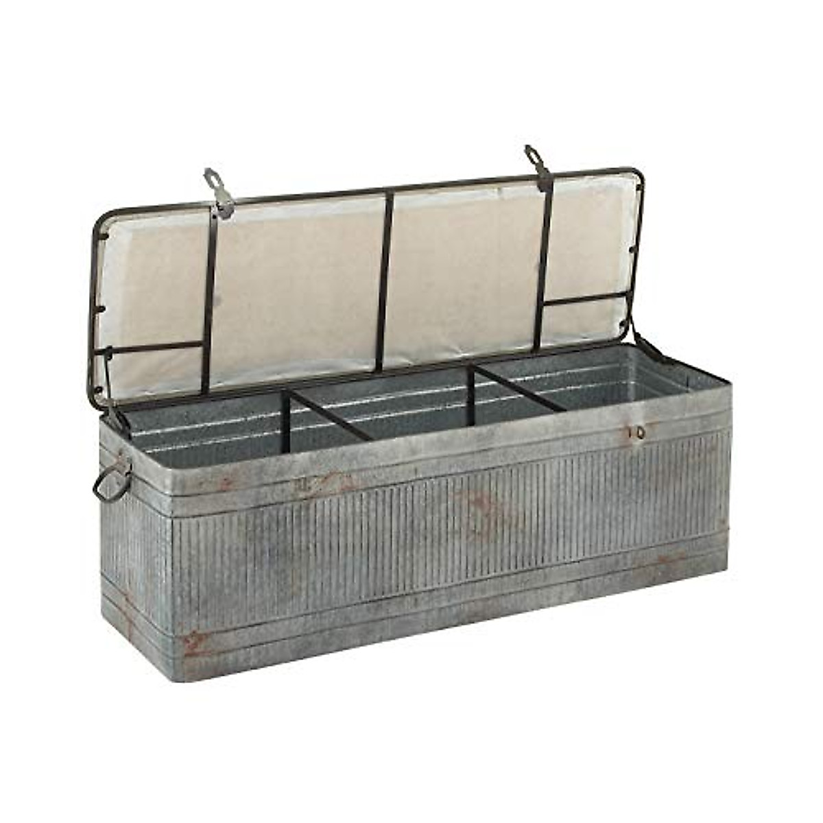 Deco 79 Metal Room Storage Bench Galvanized Entryway Bench with Cream Burlap Top, Bench 50" x 16" x 18", Gray