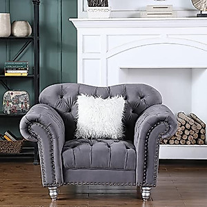 Morden Fort Chesterfield Sofa, Chair and Sofa for Living Room Furniture Sets, 2 Pieces Classic Velvet Tufted Couches, Grey