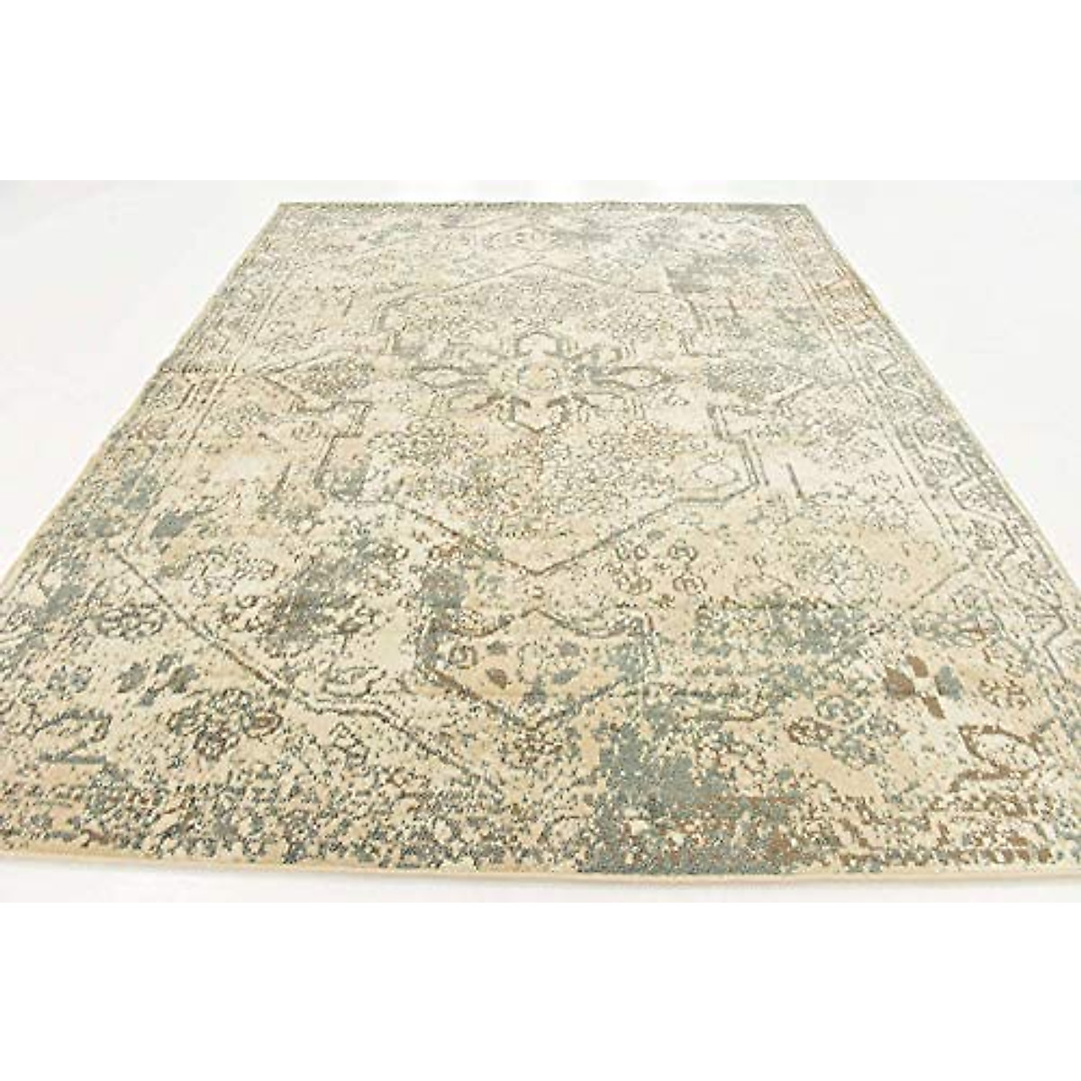 Unique Loom Tuareg Collection Vintage Distressed Traditional Center Medallion Area Rug, 8 x 10 ft, Cream/Slate Blue