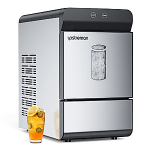 Upstreman X90 Nugget Ice Maker Countertop, Self-Cleaning Pebble Ice Maker Machine, Max 33Lbs/Day, 2 Ways Water Refill, Stainless Steel Housing, Fit Under Wall Cabinet for Home, Office, Bar, RV