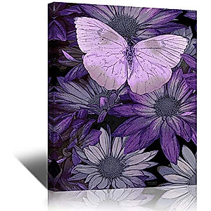 Purple Butterfly Painting Giclee Print on Canvas, Stretched and Framed, Modern Home Decoration for living room, bedroom, bathroom decor Wall Art,12 By 16Inch,Ready To Hang