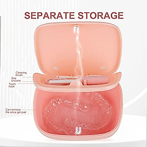 MURRI&MURRDI Retainer Case,Denture Case,Denture Bath Box with Strainer Basket,Cute Denture Holder Storage Soak Container for Travel Cleaning, Mouth Guard Case, Braces cleaner Cup (H Pink)