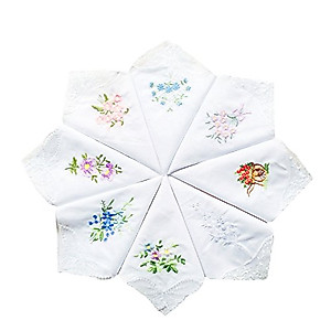 Mix Lot Womens Embroidery Floral Cotton Handkerchiefs Lace Border Wedding Hankies