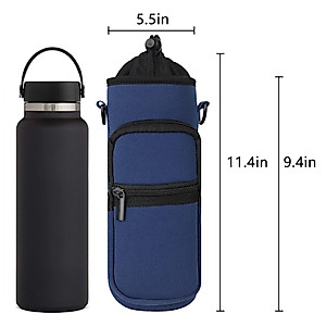 Affute Water Bottle Carrier Bag for 12-40 oz Bottles, with Adjustable Shoulder Strap,2 Pockets, Walking Camping Hiking Daypacks (RoyalBlue)