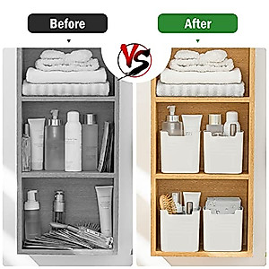 Poeland Desktop Storage Organizer Small, Plastic Storage Container for Desk, Cabinet, Drawer, Fridge, Office, Bathroom and Kitchen (3 Pack)