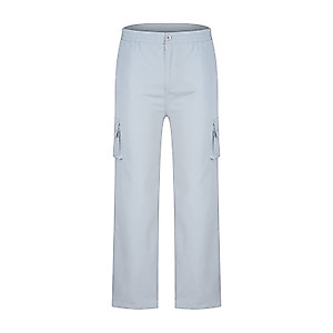 Lastesso Womens Trousers Women's Loose Straight Leg Cargo Pants Mid Rise Solid Palazzo Pants Fashion Workout Combat Military Parachute Pants Womens Clothes Gray 4X