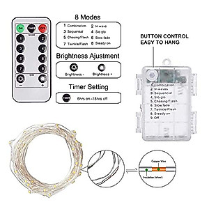 Homemory 2 Pack Each 20 Ft 60 LED Short Fairy Lights Battery Operated Christmas String Lights with Remote, Waterproof 8 Modes Firefly Twinkle Lights for Christmas Tree, Wreath Decor