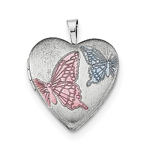 IceCarats 925 Sterling Silver Butterflies Heart Love Personalized Photo Locket Chain Necklace