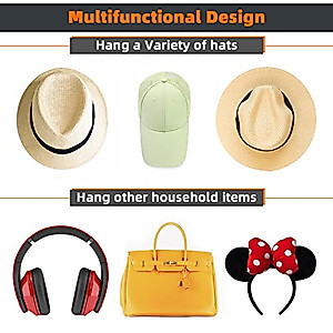 KOVSPO 10 PCS Adhesive Hat Hooks for Wall, Strong Hold Hat Hangers, Minimalist Hat Rack Design, No Drilling, Hat Hooks for Baseball Caps, Hat Holder Organizer for Wall, Door, Closet, Office, Bedroom