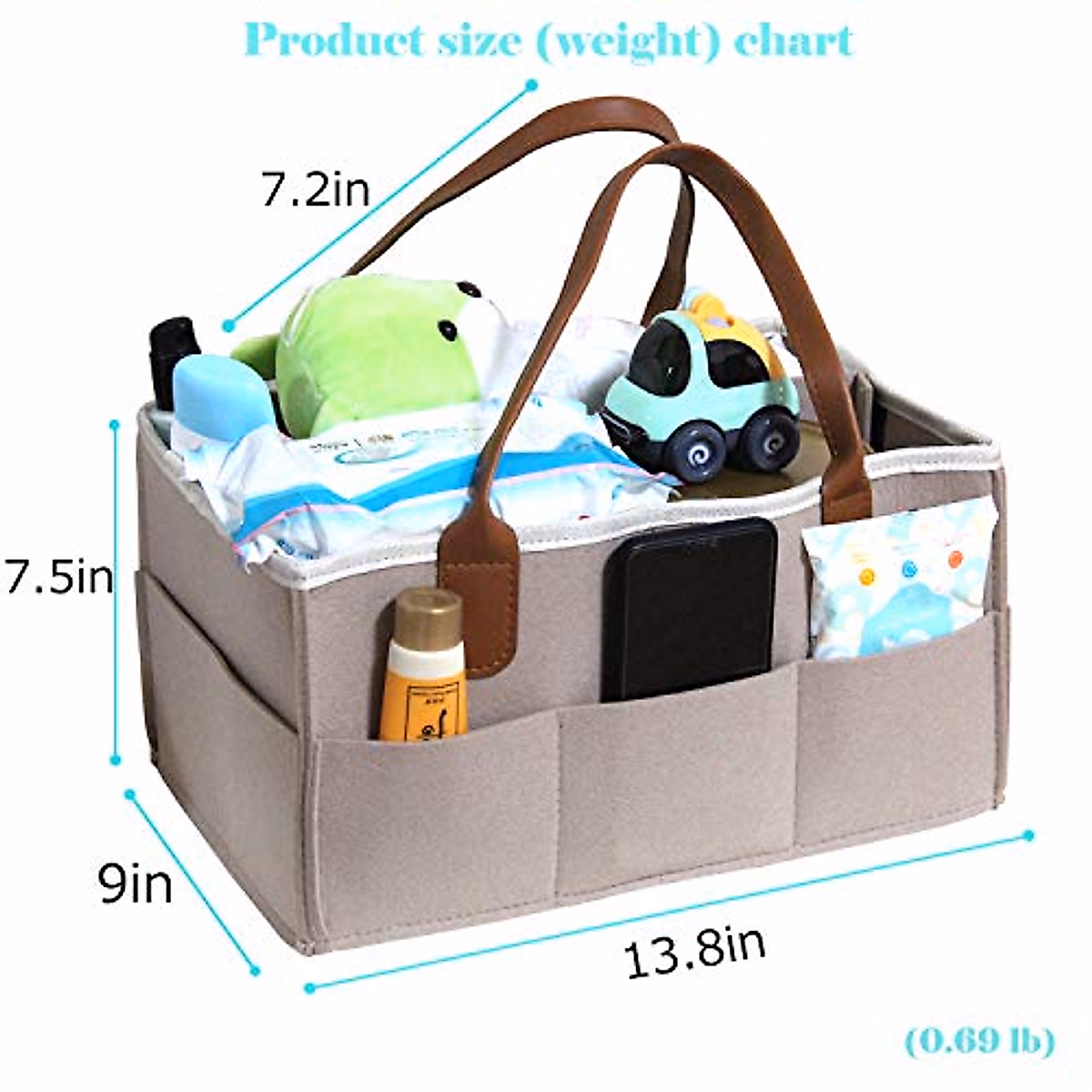 MARKKEER Baby Diaper Caddy Organizer, Nursery Storage Bin Car for Diapers and Baby Wipes, Changing Table Diaper Caddy, Portable Baby Essentials Basket Holder Tote Bag for Girl Boy (large,Beige)