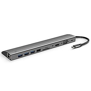 XUNMAIFHB Portable Docking Station, HUB Type-C 11-in-1 Multi-Function Docking Station Type c to HDMI HD hub USB3.0, USB C, LAN, Audio, VGA, SD/TF Fast Transmission