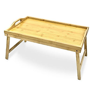 Bam & Boo - Large Natural Bamboo Bed Tray Table With Folding Legs For Eating, Working, Serving, and Organizing (20" x 13")