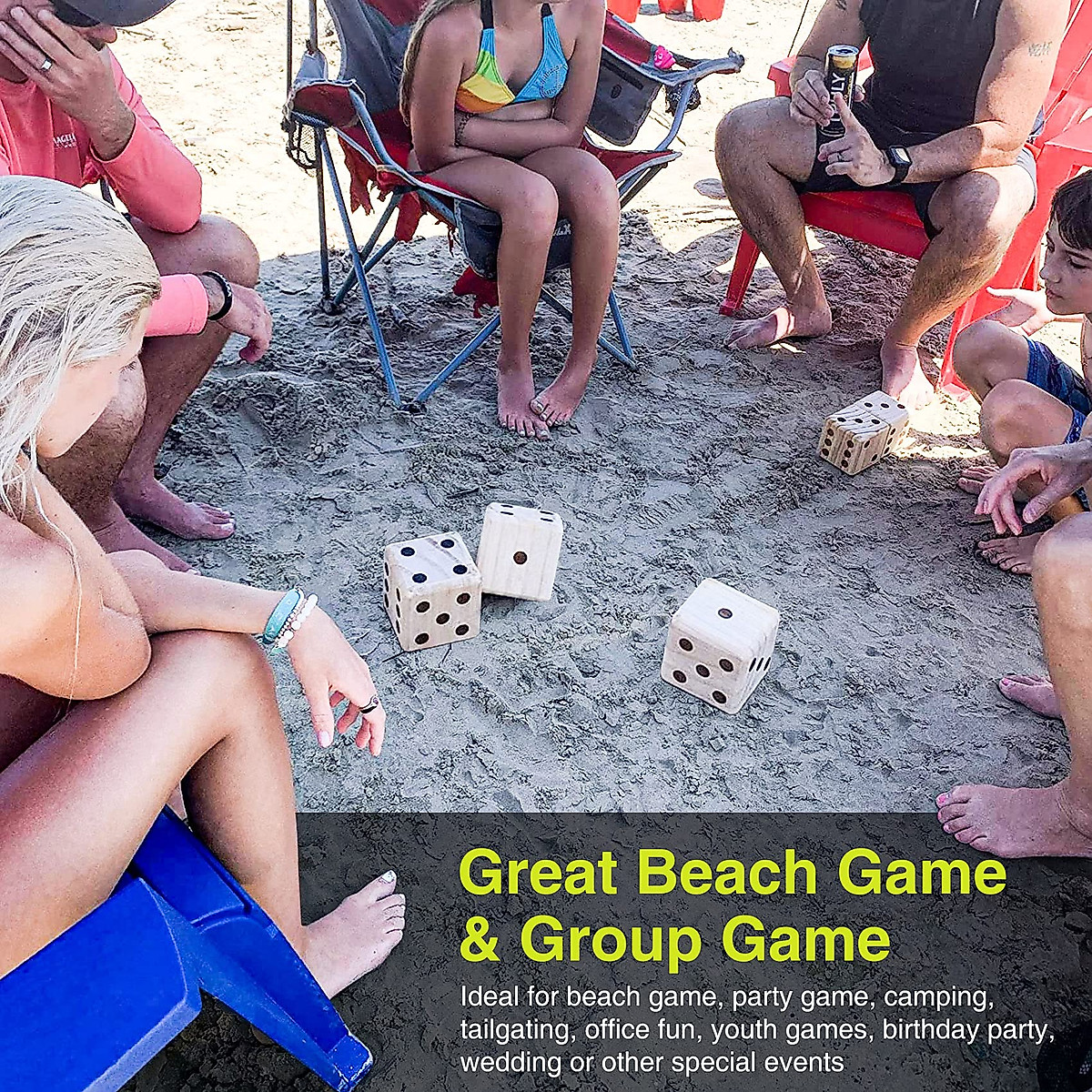 ApudArmis Giant Wooden Yard Dice Game, 3.5In Big Dice Lawn Game Set with Scoreboard & Carrying Bag - Large Pine Wooden 6 Dice Backyard Game for Kids Adults Family